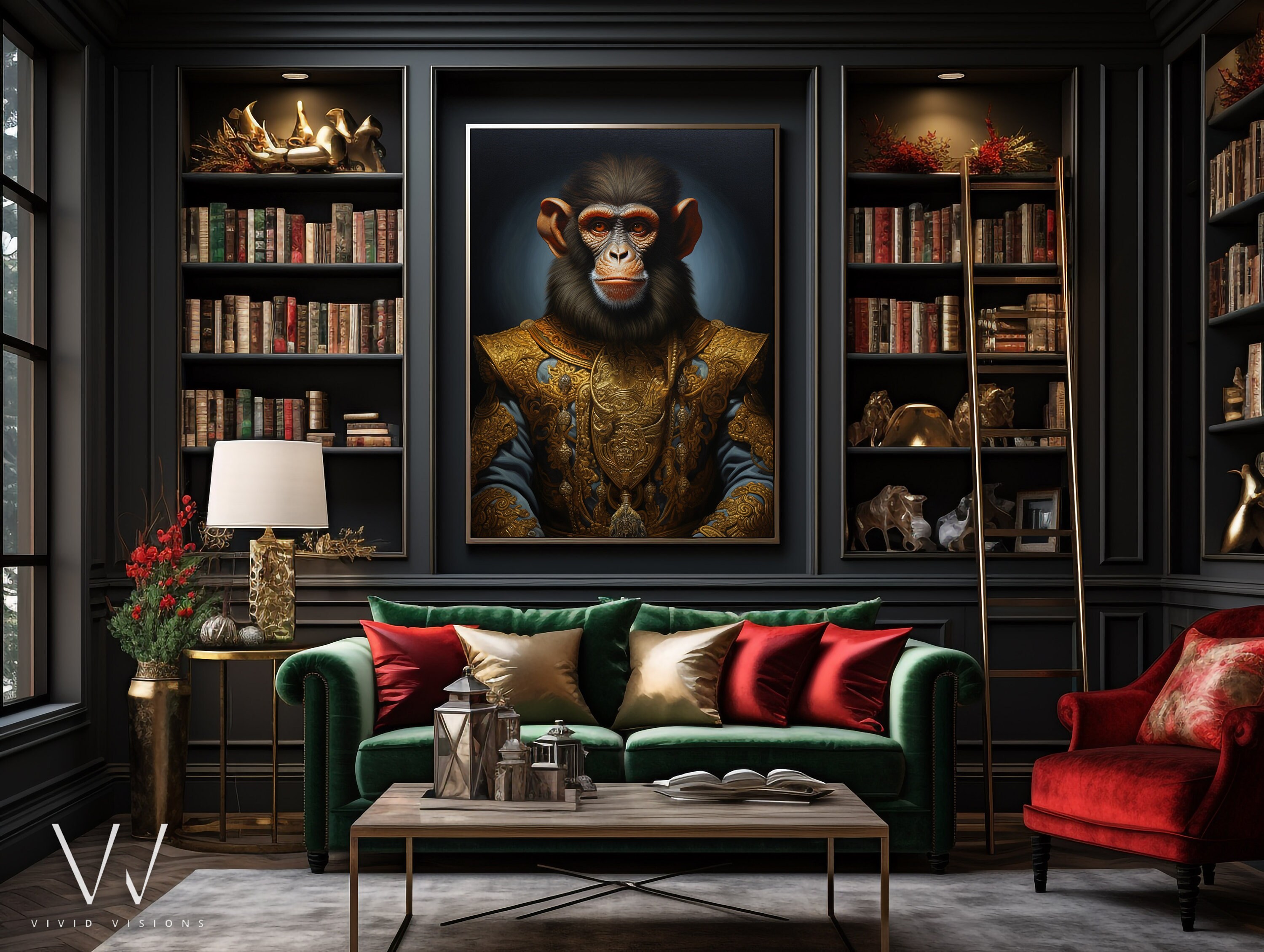 Victorian Monkey Portrait Gothic Canvas Wall Art Renaissance Painting ...