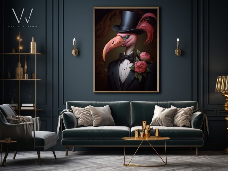 Victorian Flamingo Portrait - Gothic Canvas Wall Art, Renaissance ...