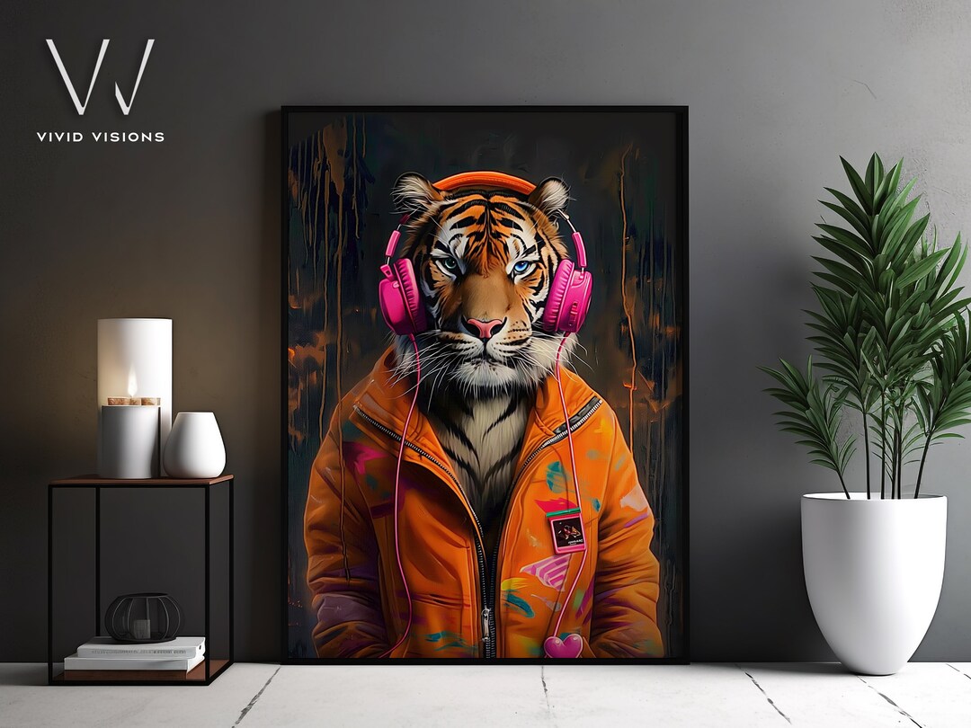 Modern Tiger Portrait - Stylish Animal Art - Cool Tiger With Headphones ...