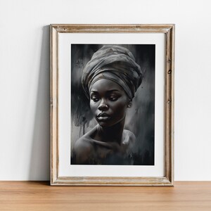 African Woman Portrait in Grey| Modern Abstract Art | Contemporary Wall ...