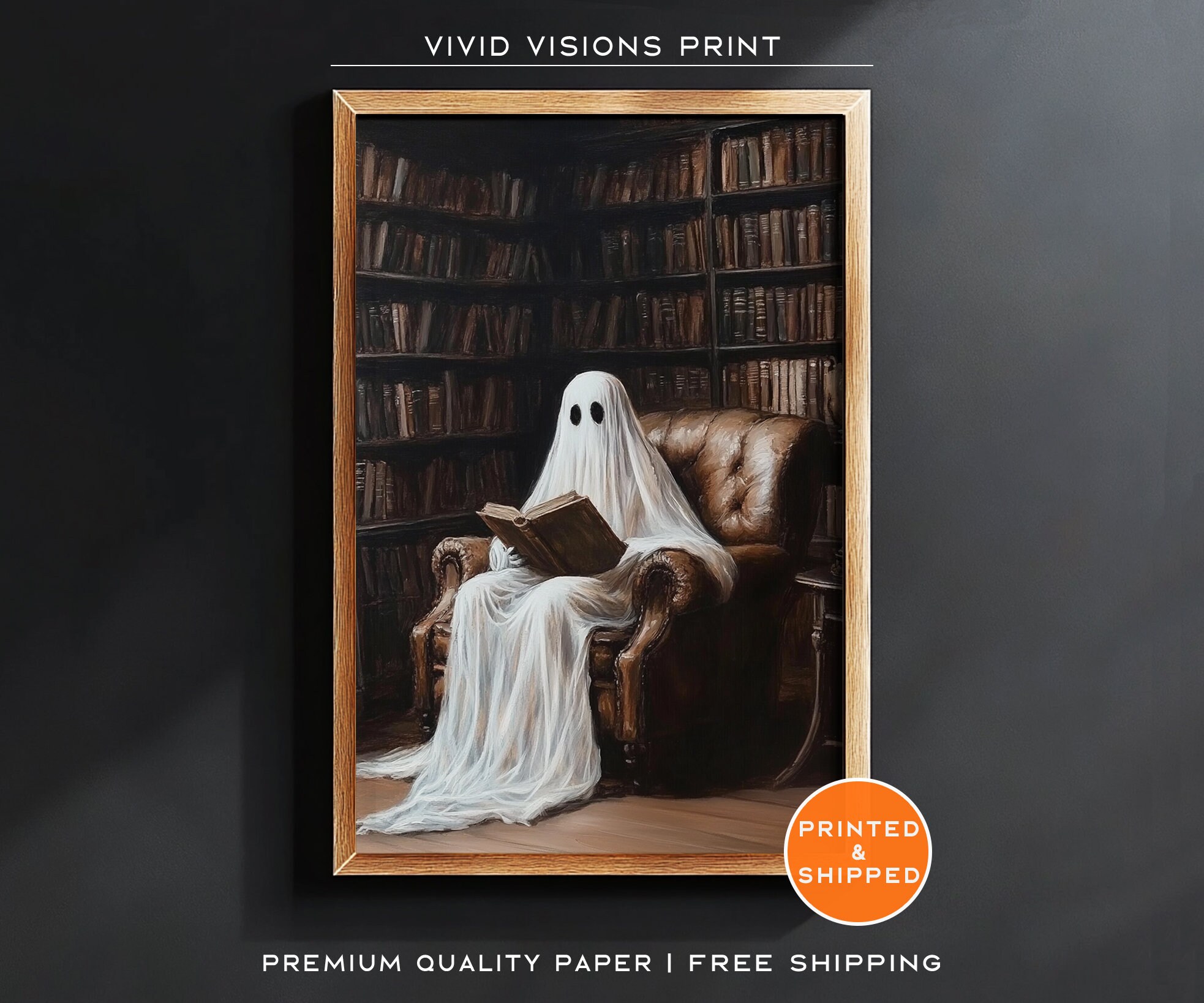 Ghost in the Library Art Print - Halloween Bathroom Decor - Dark ...