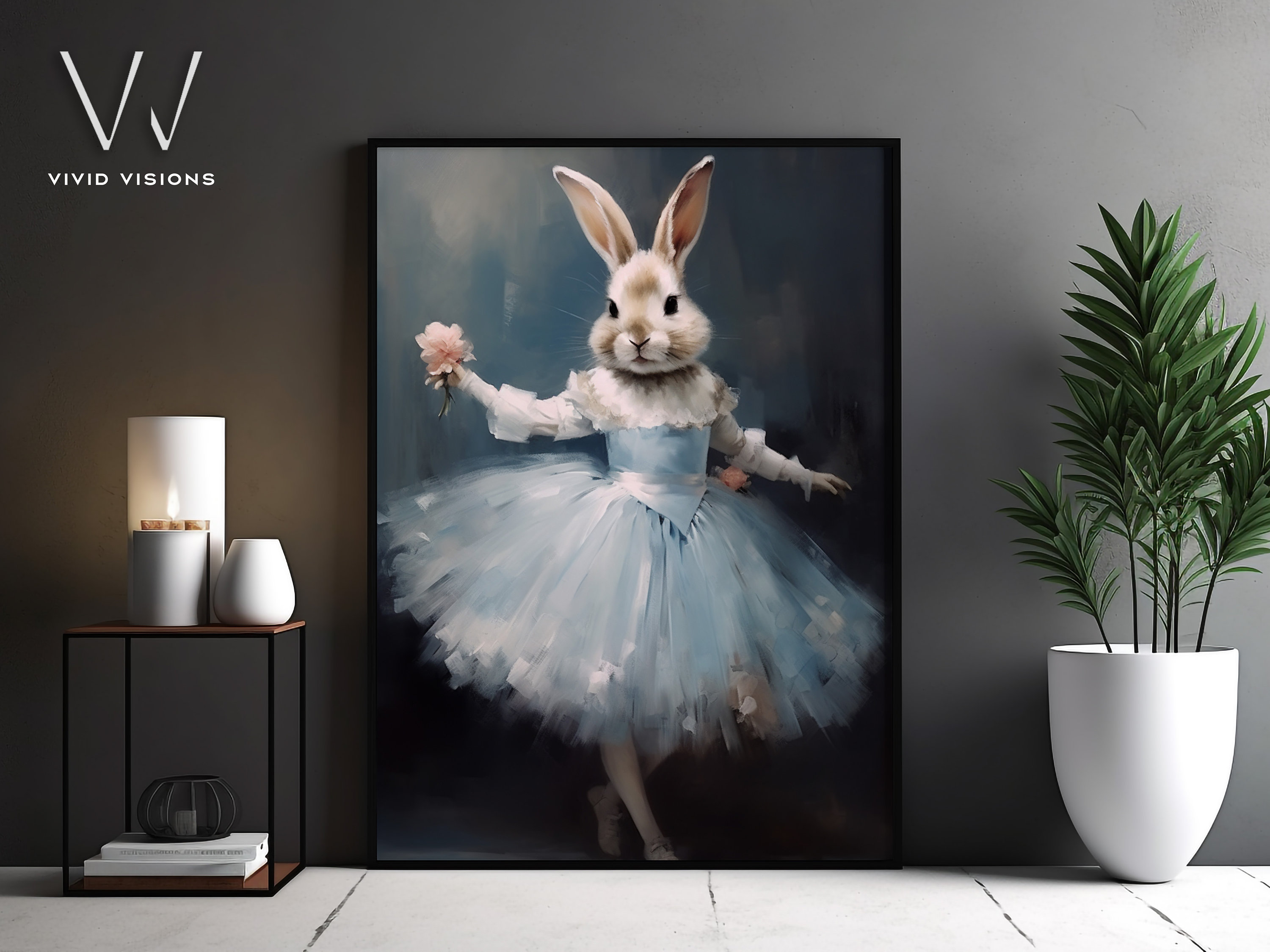 Victorian Rococo Bunny Portrait Gothic Canvas Wall Art Renaissance ...