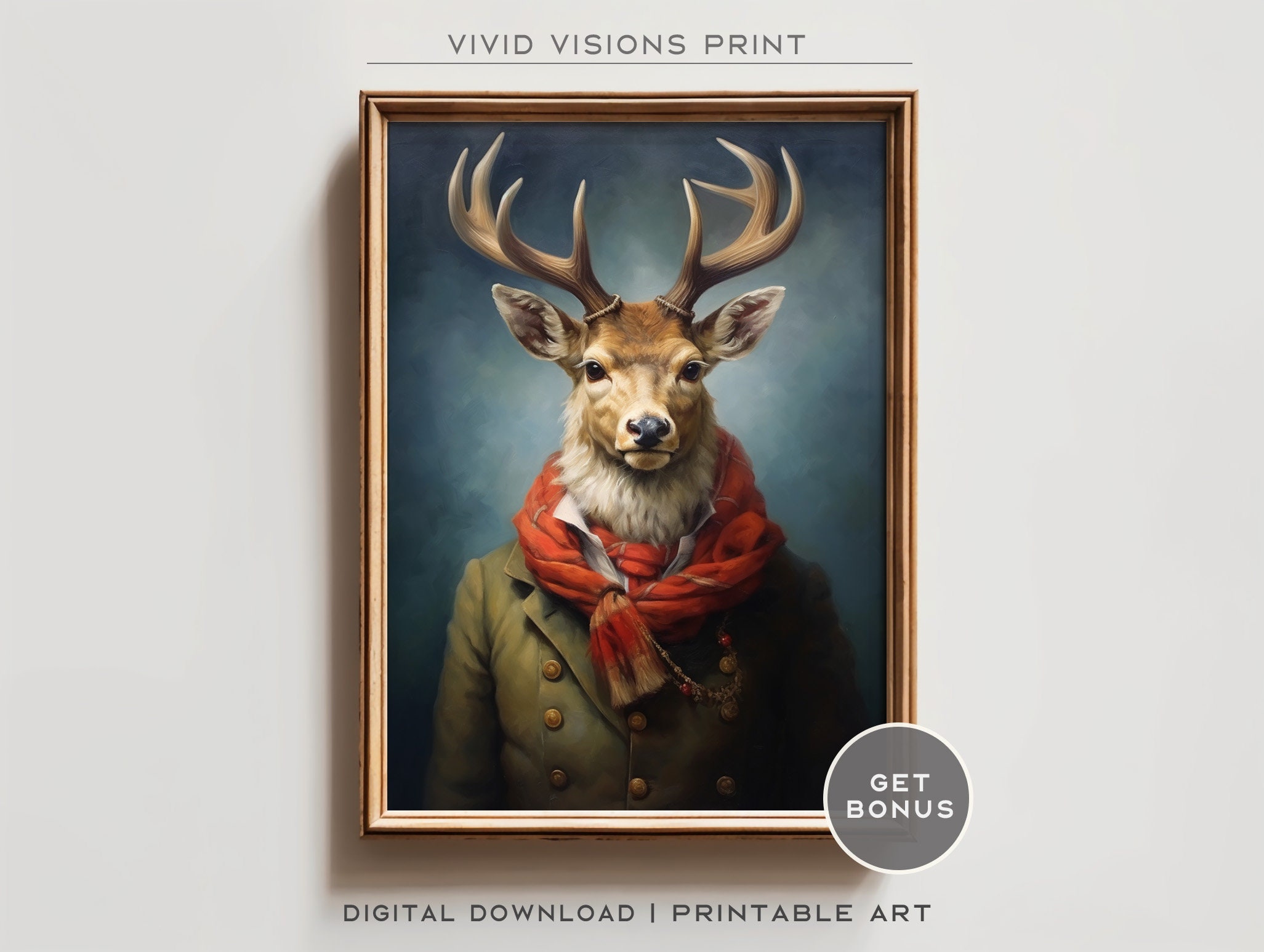 Victorian Stag Deer Portrait - Gothic Canvas Wall Art, Renaissance ...