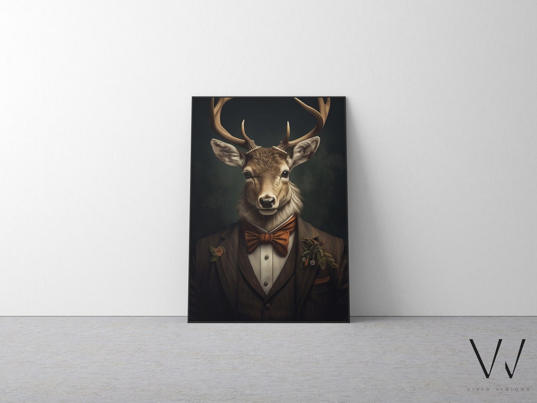 Victorian Stag Deer Portrait Gothic Canvas Wall Art, Renaissance ...