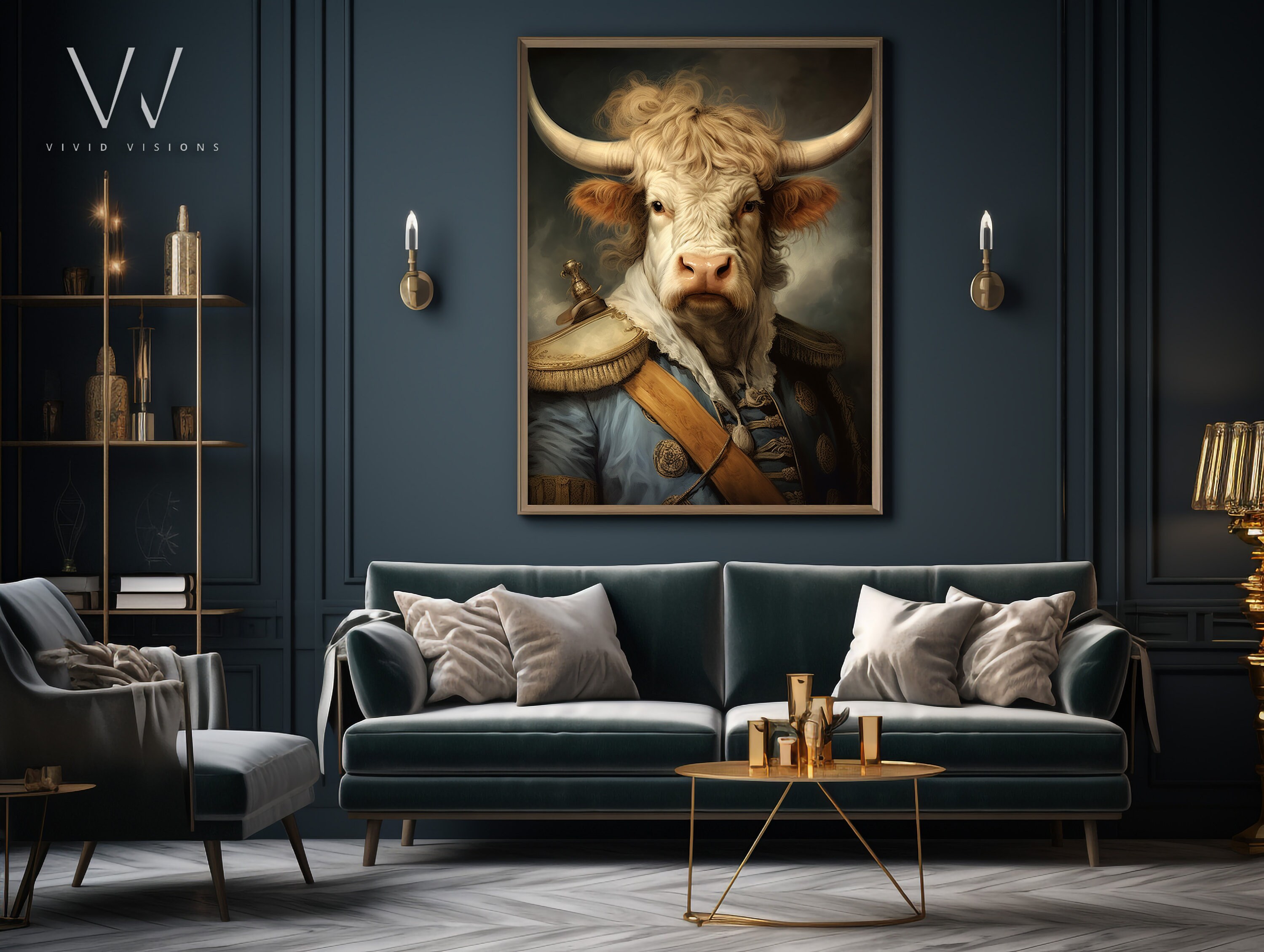 Victorian Highland Cow Portrait Gothic Canvas Wall Art, Renaissance ...
