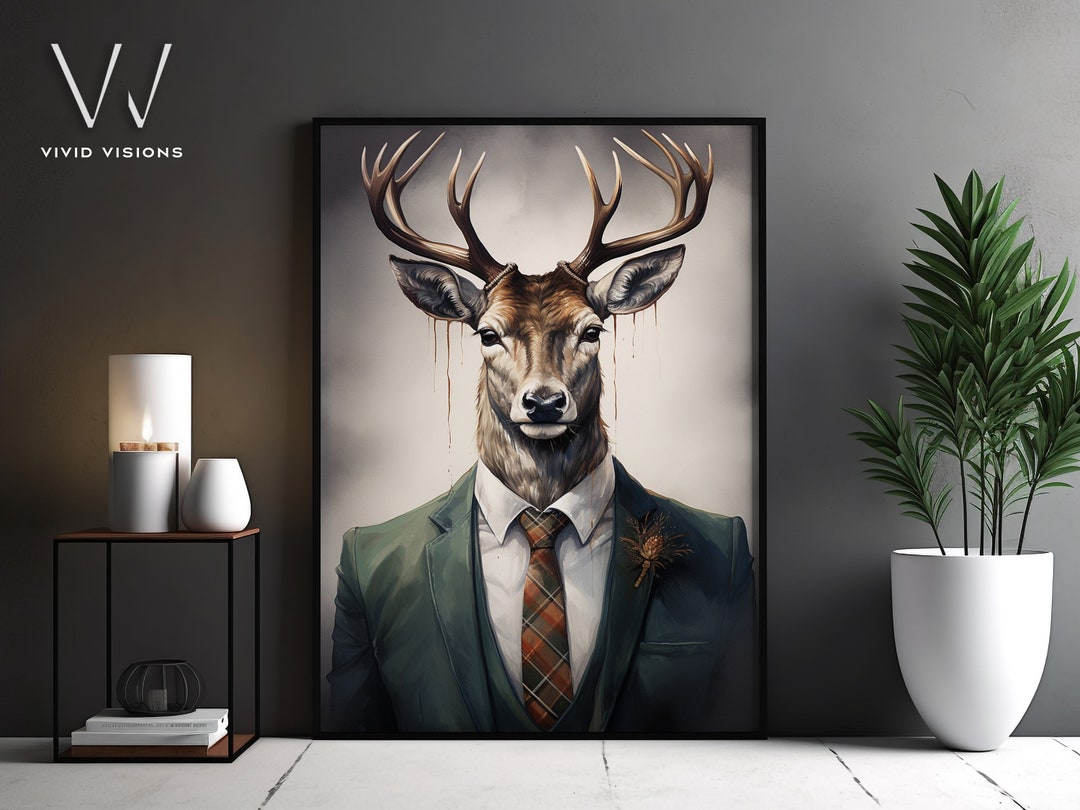 Victorian Stag Deer Portrait - Gothic Canvas Wall Art - Renaissance ...