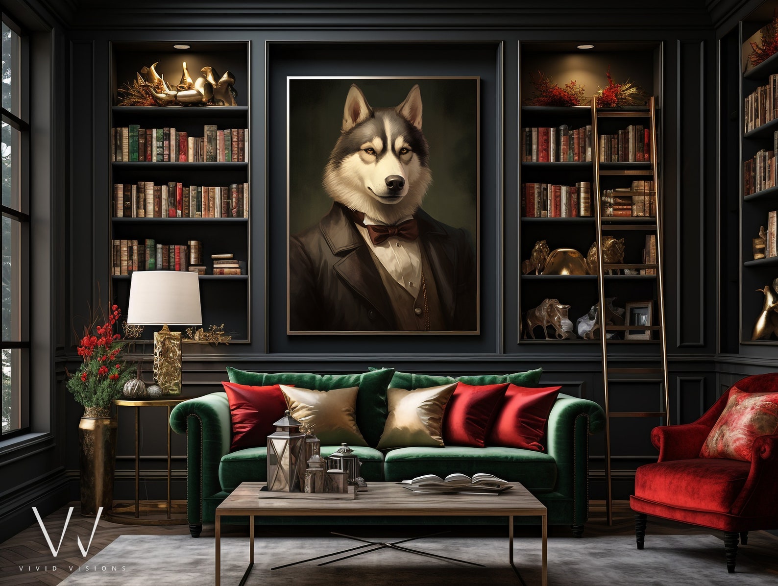 Victorian Husky Dog Portrait Gothic Canvas Wall Art Renaissance ...
