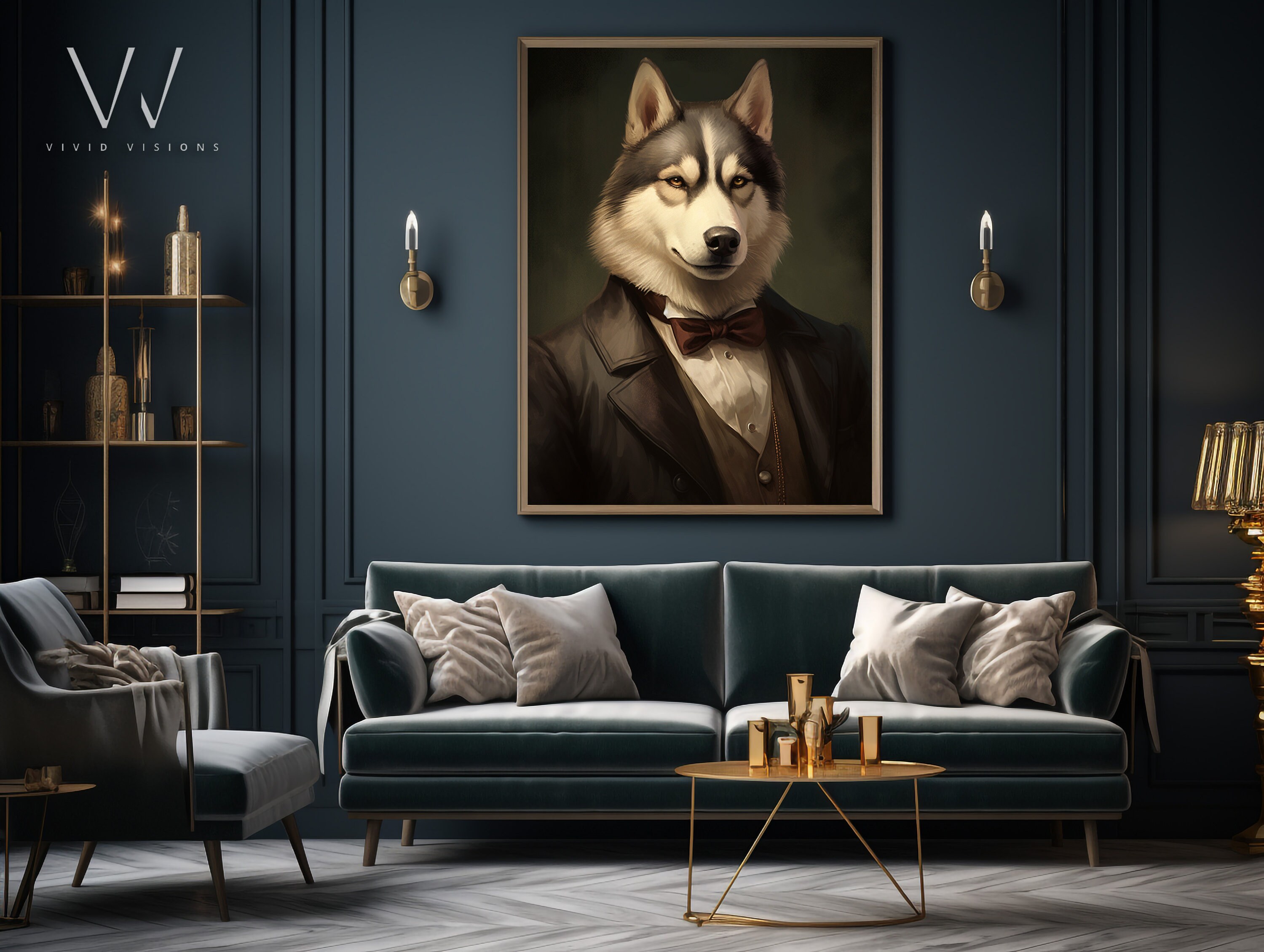 Victorian Husky Dog Portrait Gothic Canvas Wall Art Renaissance ...
