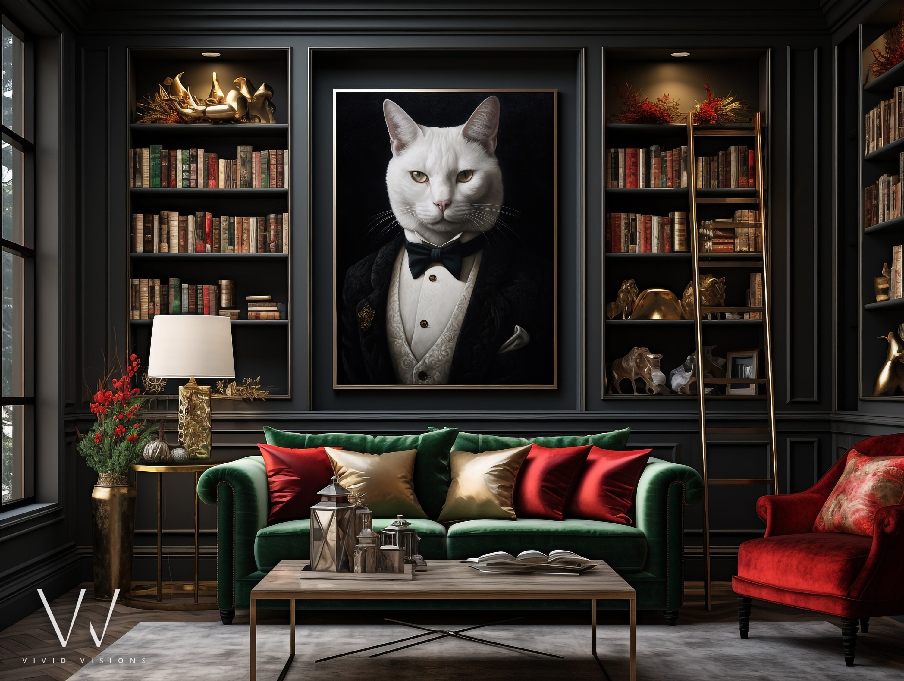 Victorian Cat Portrait Gothic Canvas Wall Art, Renaissance Painting ...