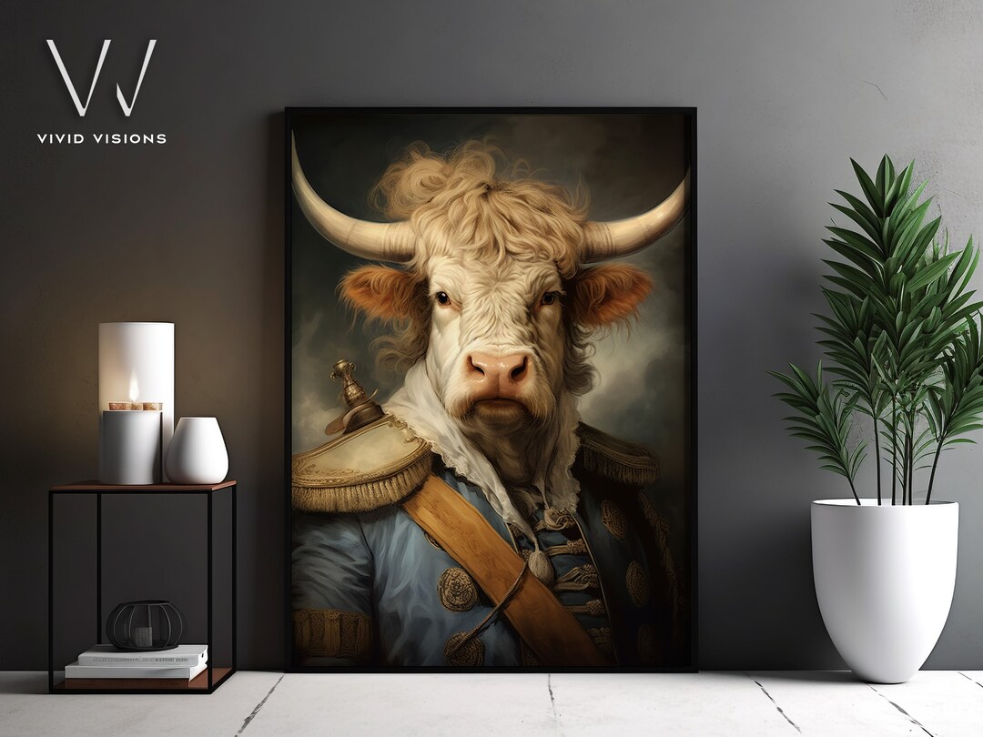 Victorian Highland Cow Portrait - Gothic Canvas Wall Art, Renaissance ...