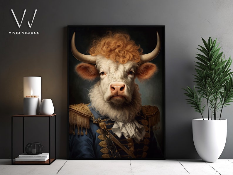 Victorian Highland Cow Portrait - Gothic Canvas Wall Art, Renaissance ...