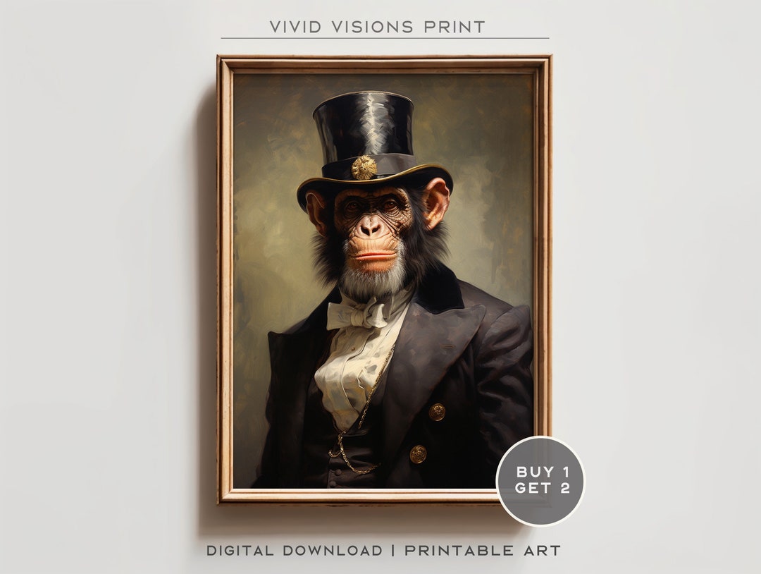 Vintage Aristocratic Monkey Portrait in Warrior Suit - Unique ...