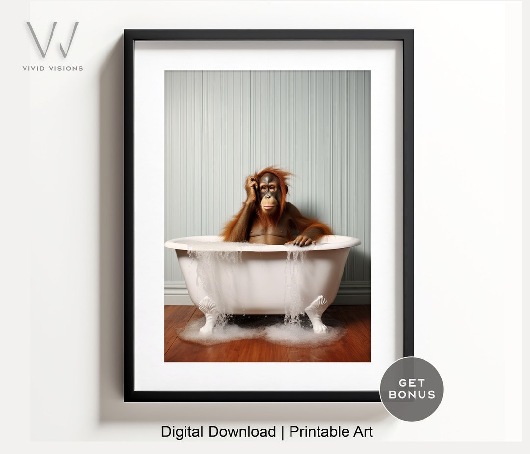 Whimsical Monkey in Tub Printable Wall Art Monkey Photography Bathroom ...