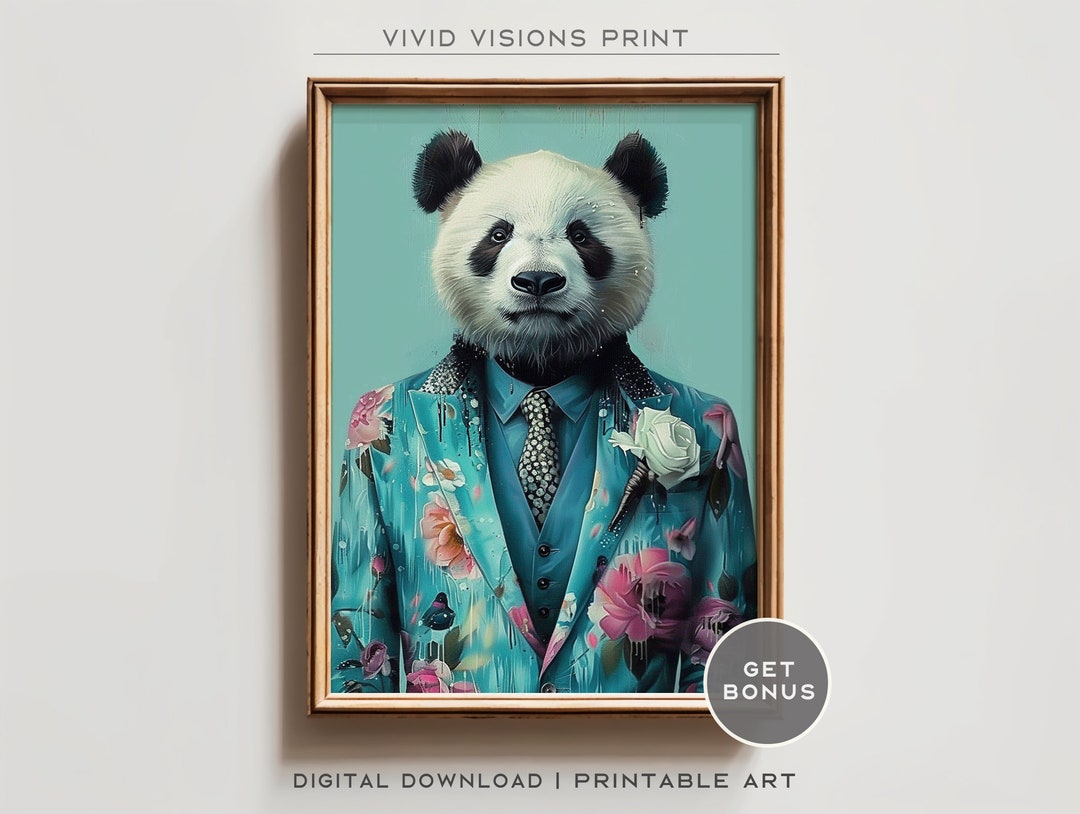 Modern Panda Portrait - Floral Animal Art Print - Contemporary Wall Art ...