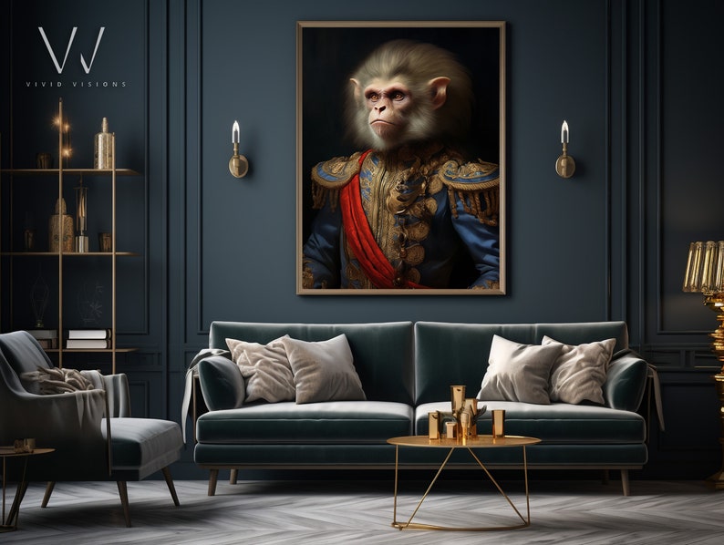 Victorian Monkey Portrait Gothic Canvas Wall Art, Renaissance Painting ...