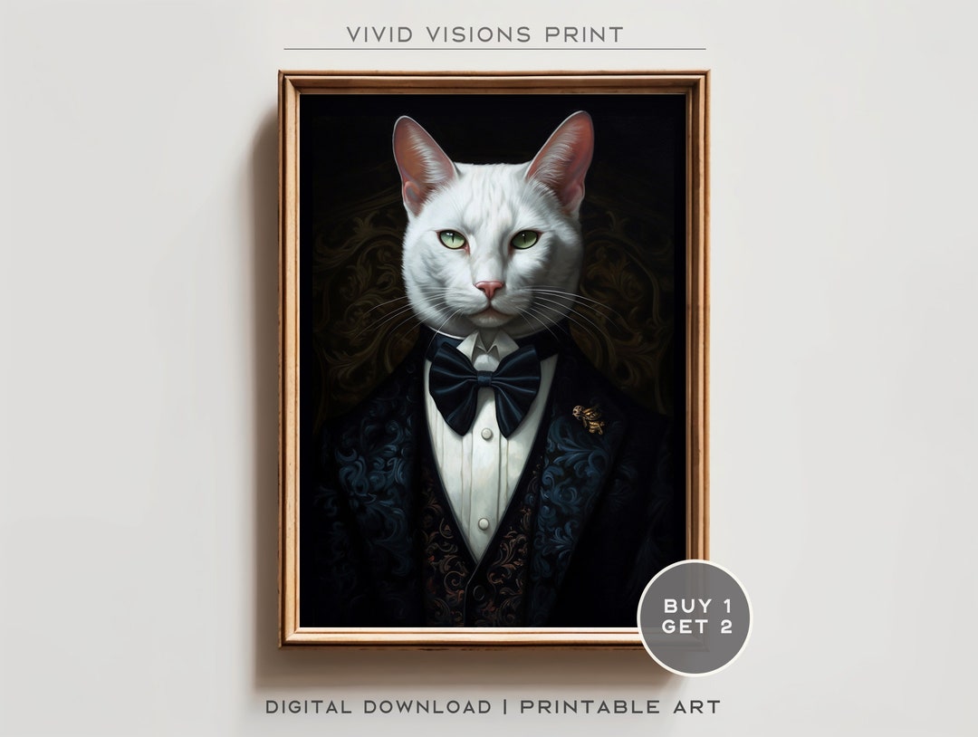 Victorian White Cat Portrait - Gothic Canvas Wall Art, Renaissance ...