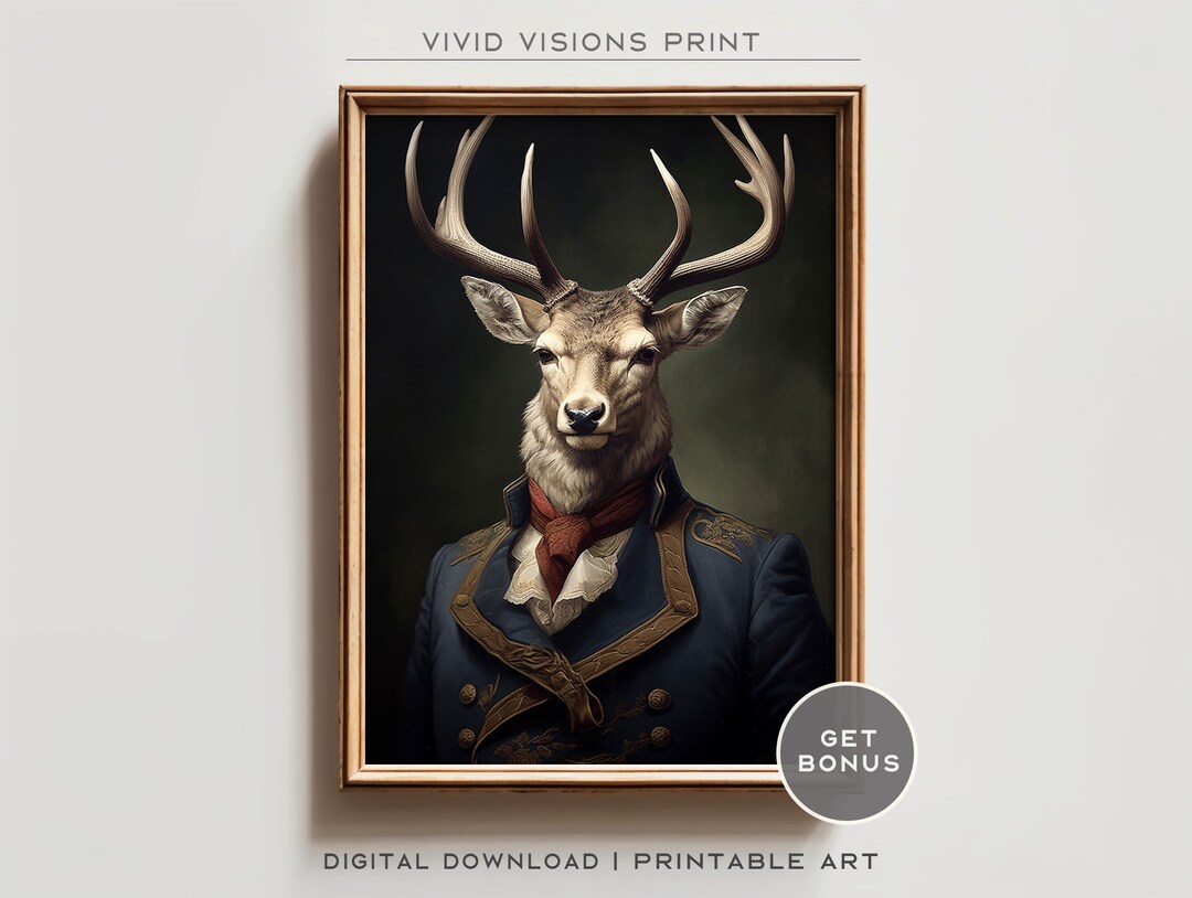 Victorian Stag Deer Portrait - Gothic Canvas Wall Art, Renaissance ...