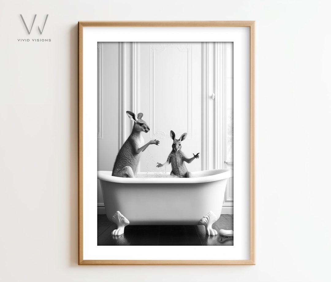 Kangaroo in a Vintage Bathtub, Animal Bathroom Art, Rustic Bath Style ...