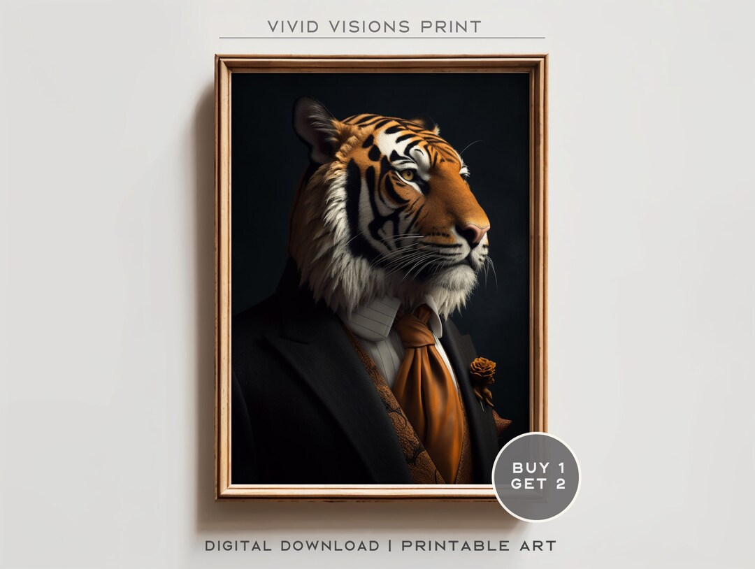 Victorian Tiger Portrait Gothic Canvas Wall Art Renaissance Painting ...