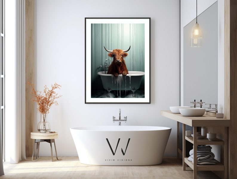 Whimsical Highland Cow in Tub - Printable Wall Art | Cow Photography ...