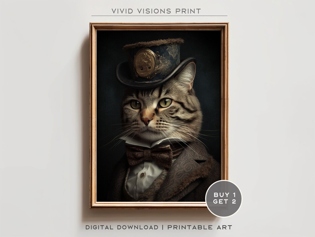 Victorian Cat Portrait - Gothic Canvas Wall Art, Renaissance Painting ...