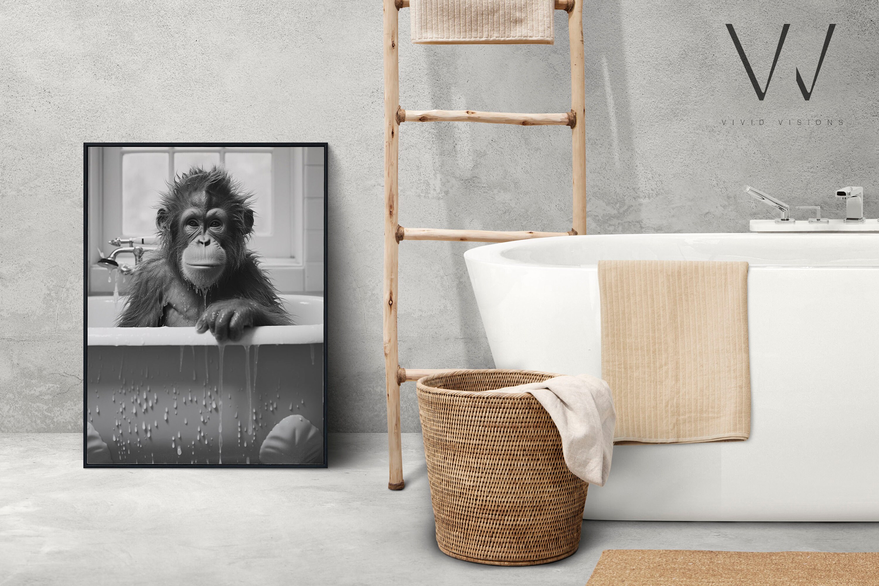 Whimsical Baby Monkey in Tub Printable Wall Art Monkey Photography ...