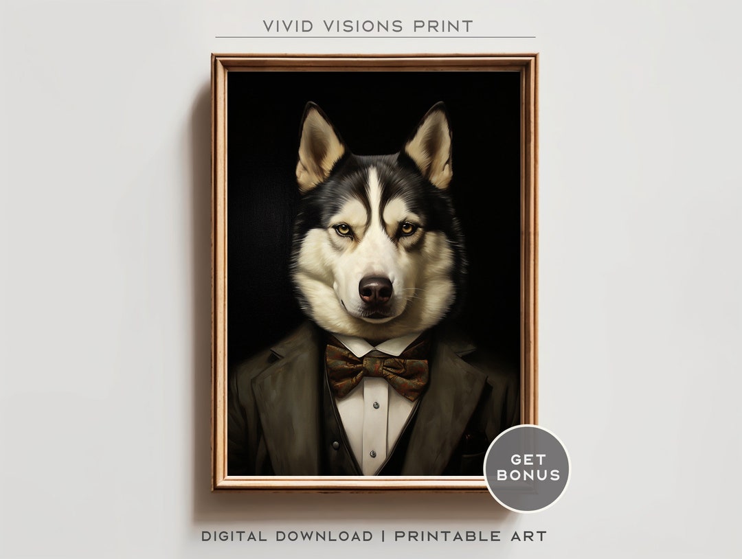 Victorian Husky Dog Portrait - Gothic Canvas Wall Art, Renaissance ...