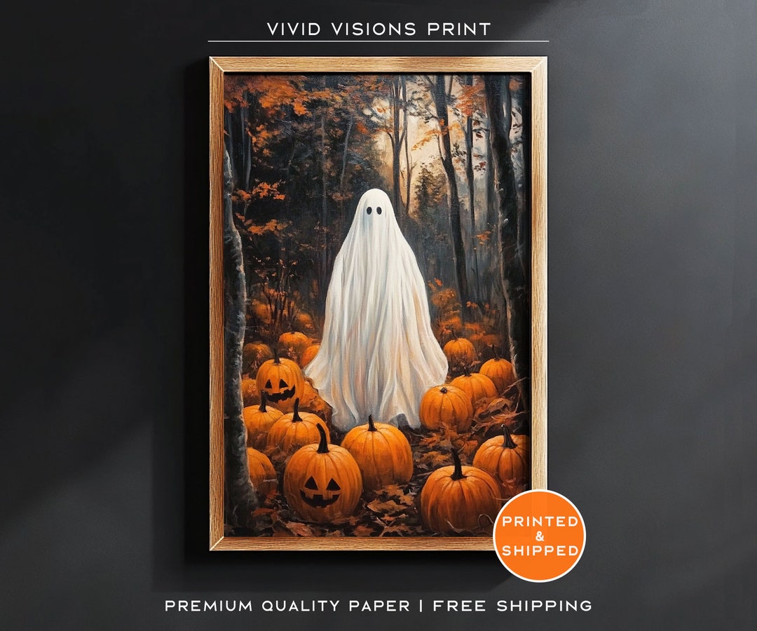 Ghost in Pumpkin Patch Poster - Halloween Print - Dark Academia Art ...