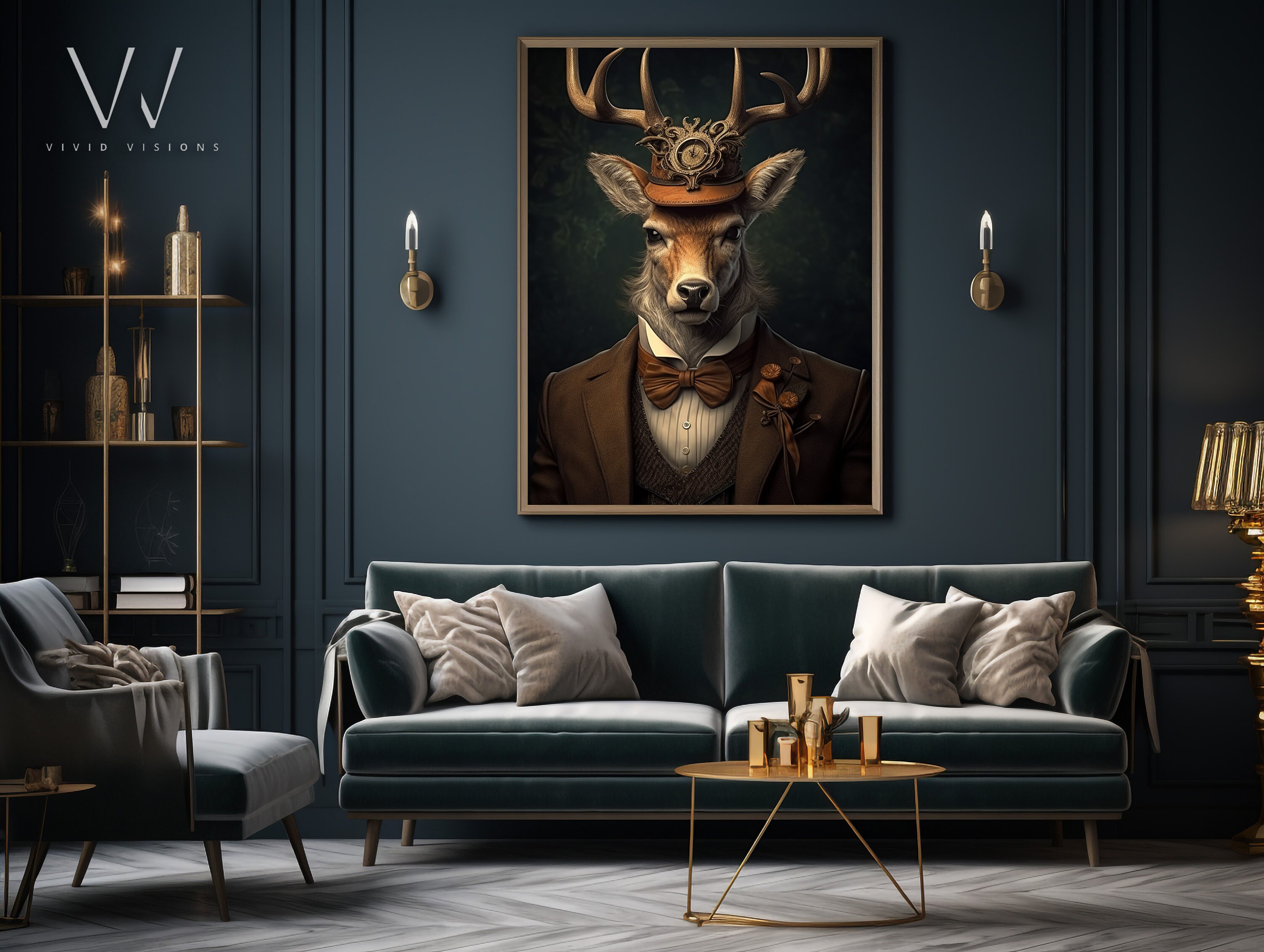 Victorian Stag Deer Portrait - Gothic Canvas Wall Art - Renaissance ...