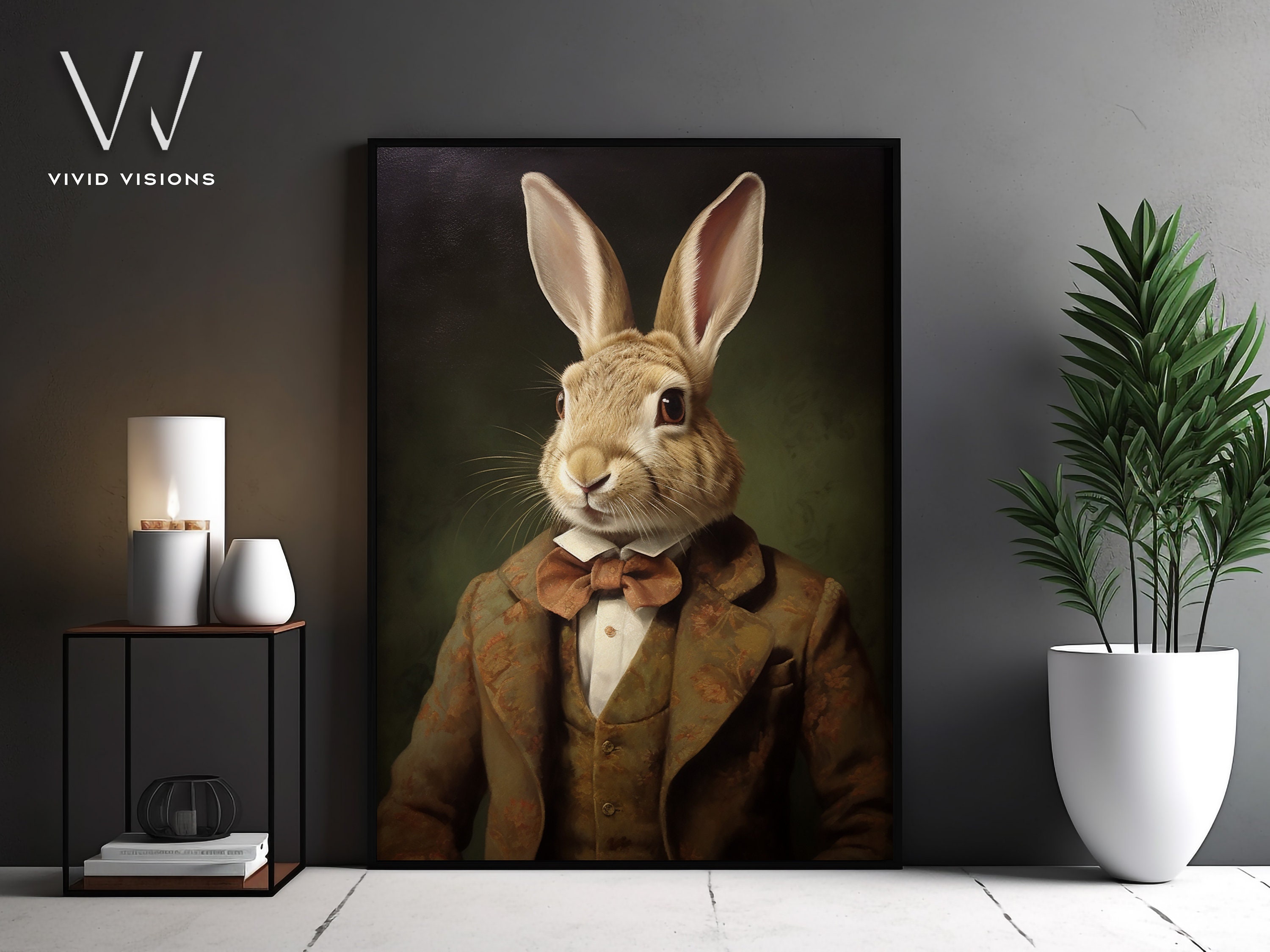 Victorian Bunny Portrait Gothic Canvas Wall Art Renaissance Painting ...