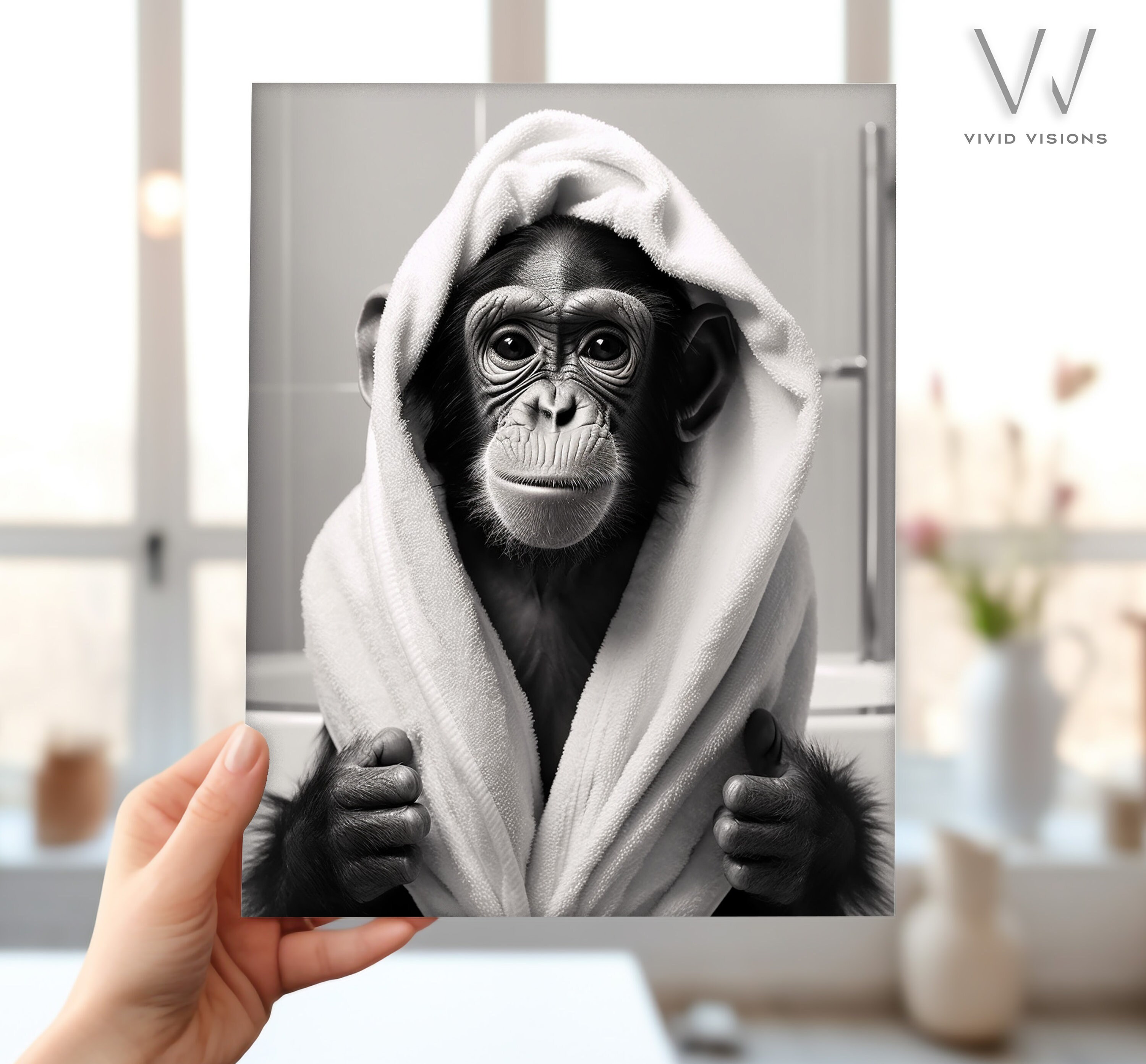 Monkey in Bathrobe, Animal Bathroom Art, Nursery Decor, Monkey Poster ...
