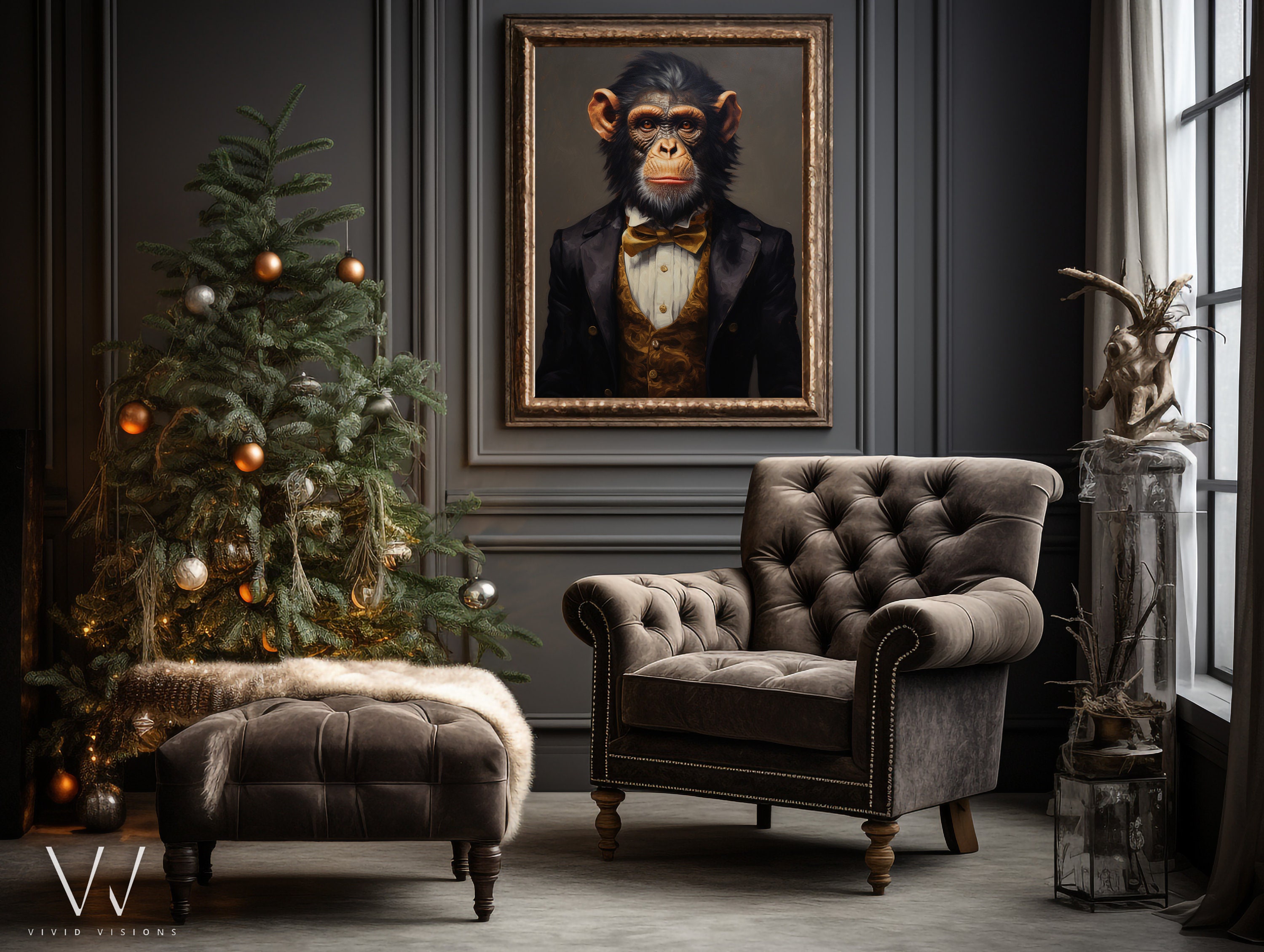 Victorian Monkey Vintage Gothic Canvas Art Print - Dark Academia Monkey ...