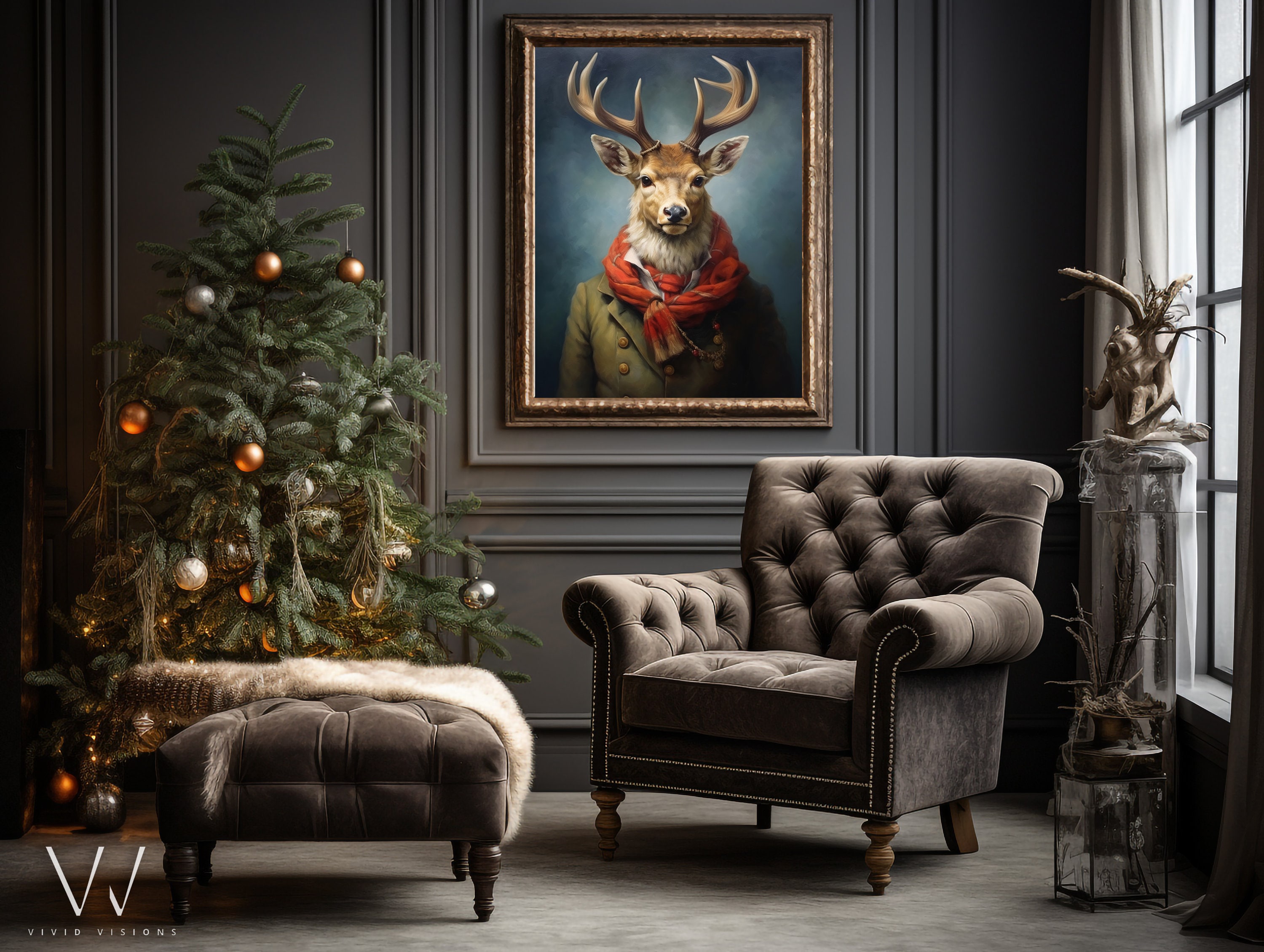 Victorian Stag Deer Portrait - Gothic Canvas Wall Art, Renaissance ...