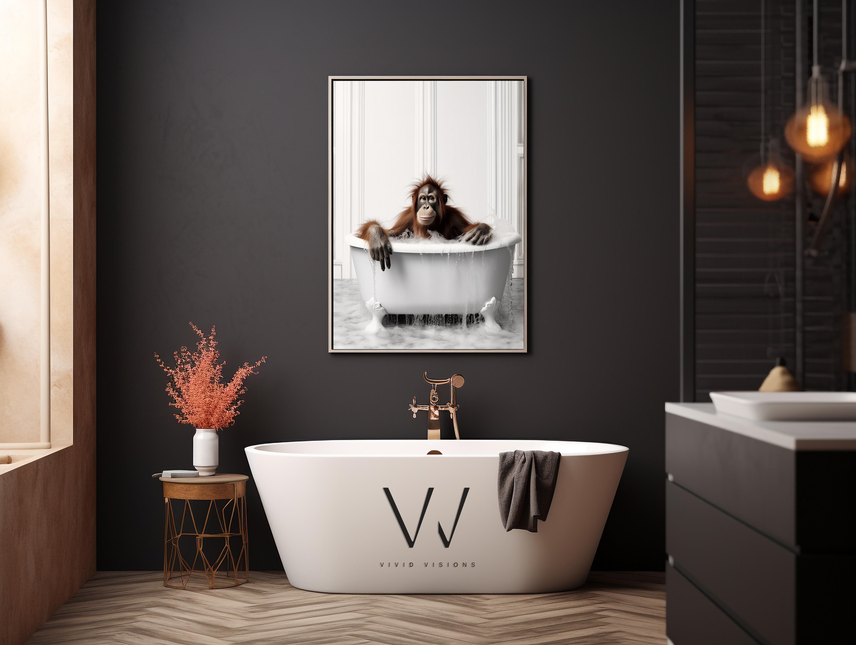 Whimsical Monkey in Tub Printable Wall Art Monkey Photography Bathroom ...