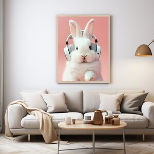 Adorable Bunny With Headphones - Modern Animal Art Print | Cute ...