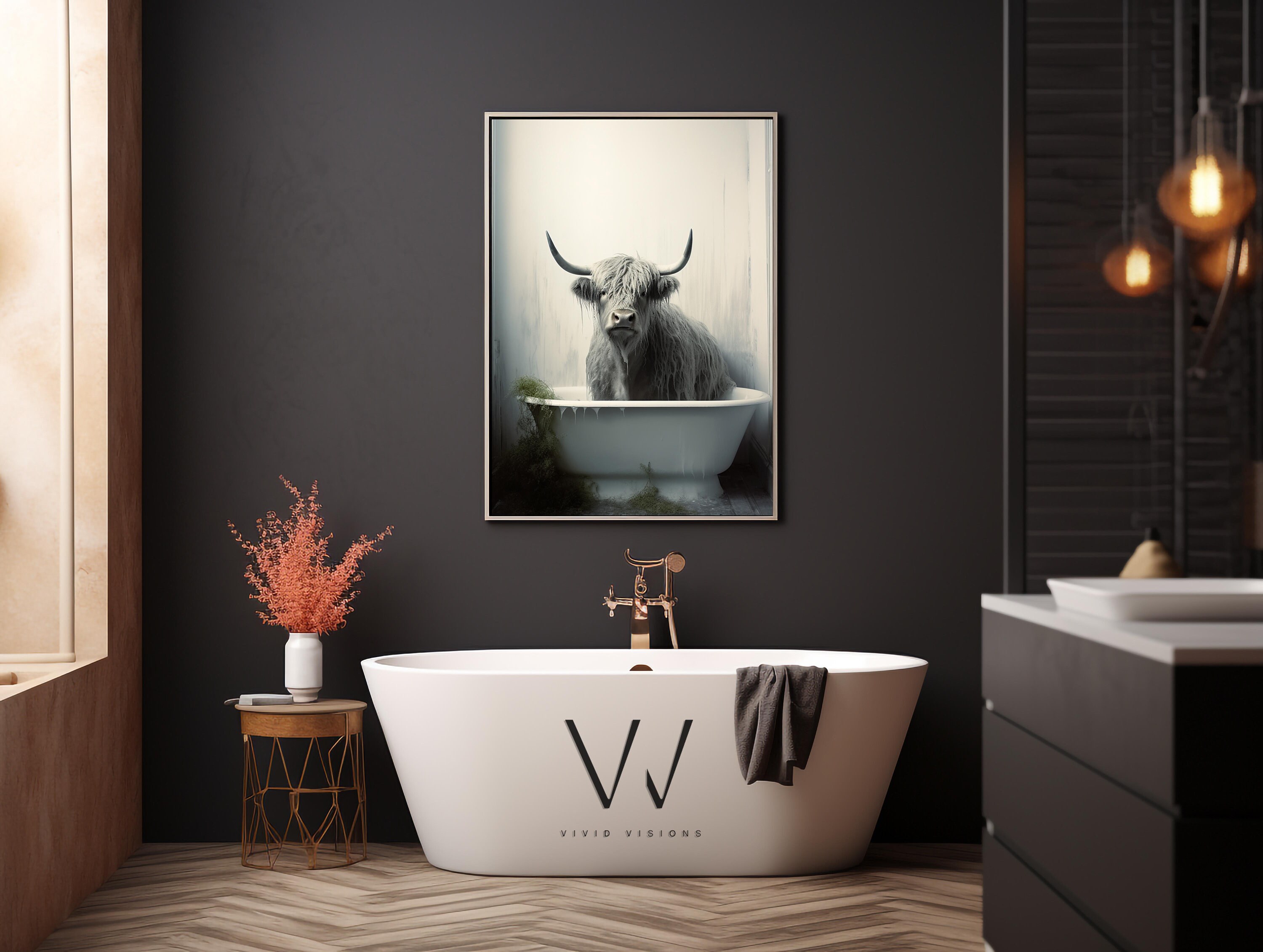 Skurrile Highland Kuh in Wanne druckbare Kunst Kuh Fotografie Badezimmer Dekor Digitaler ...