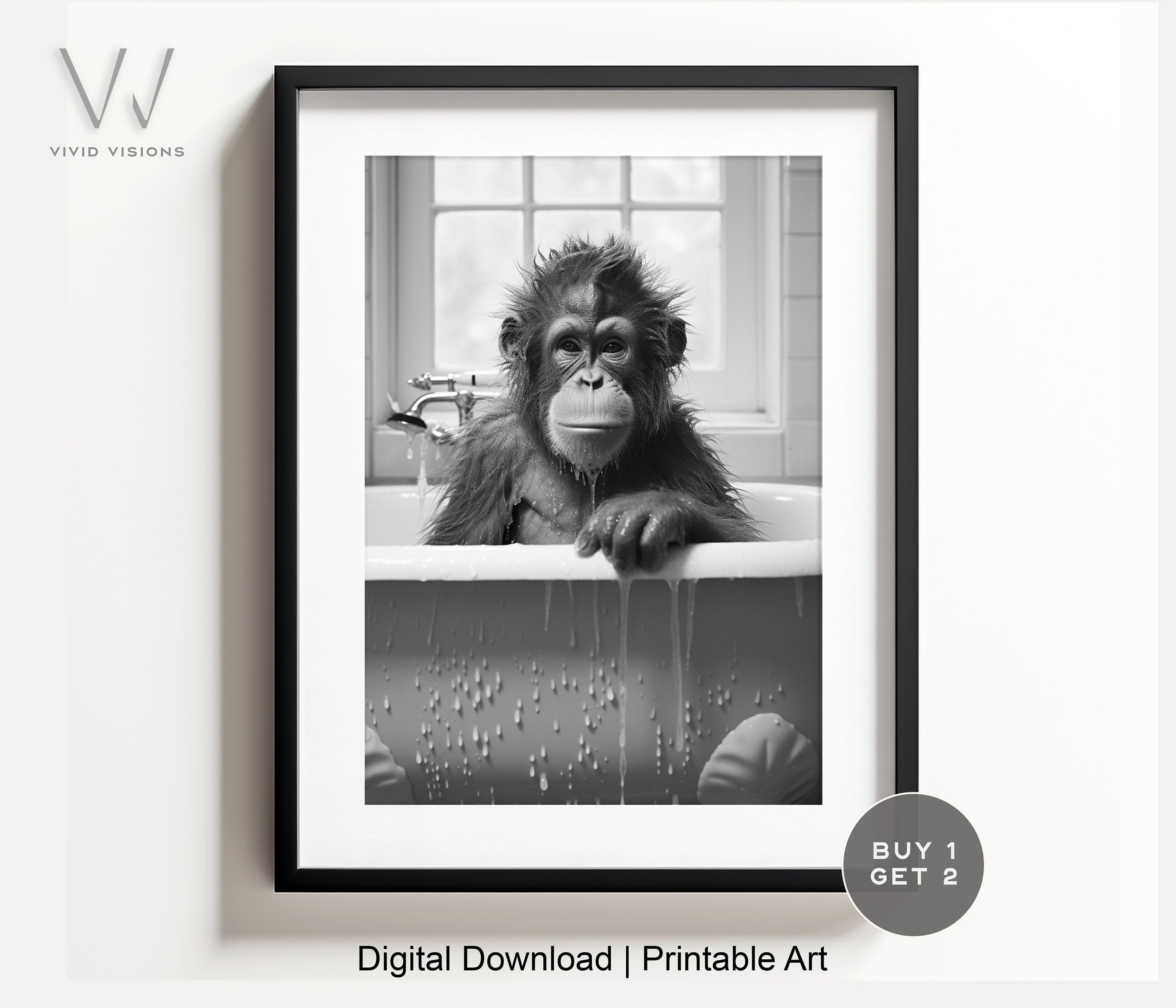 Whimsical Baby Monkey in Tub - Printable Wall Art | Monkey Photography ...