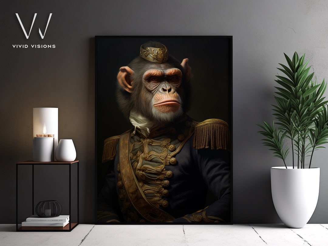 Victorian Monkey Portrait Gothic Canvas Wall Art Renaissance Painting ...