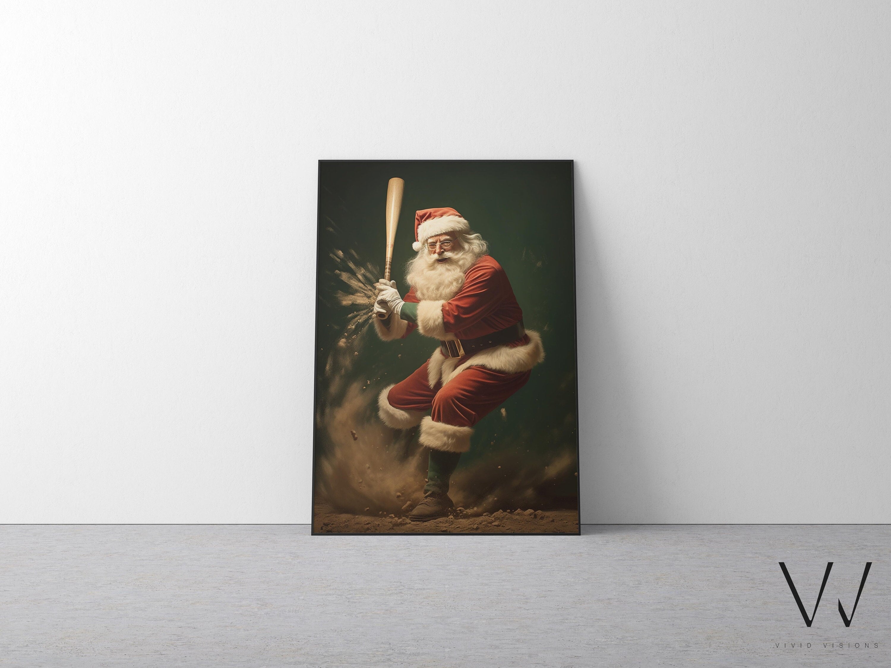 Vintage Softball Santa Painting santa Claus Baseball Canvas Print ...