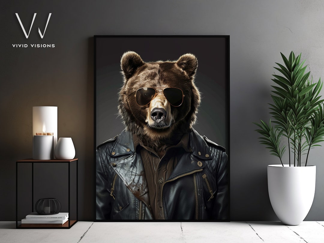 Modern Bear Portrait in Sunglasses - Bear in Leather Jacket ...