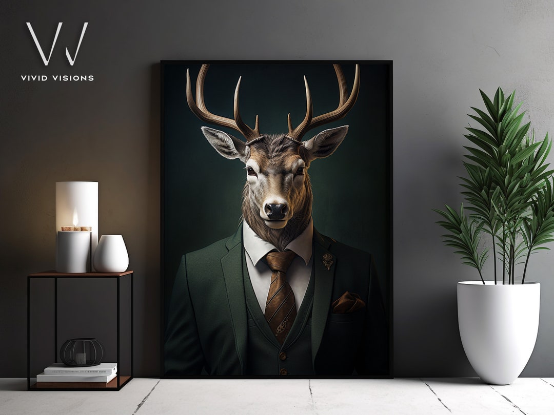 Viktorianischer Hirsch Hirsch Portrait Gotische Leinwand Wandkunst ...