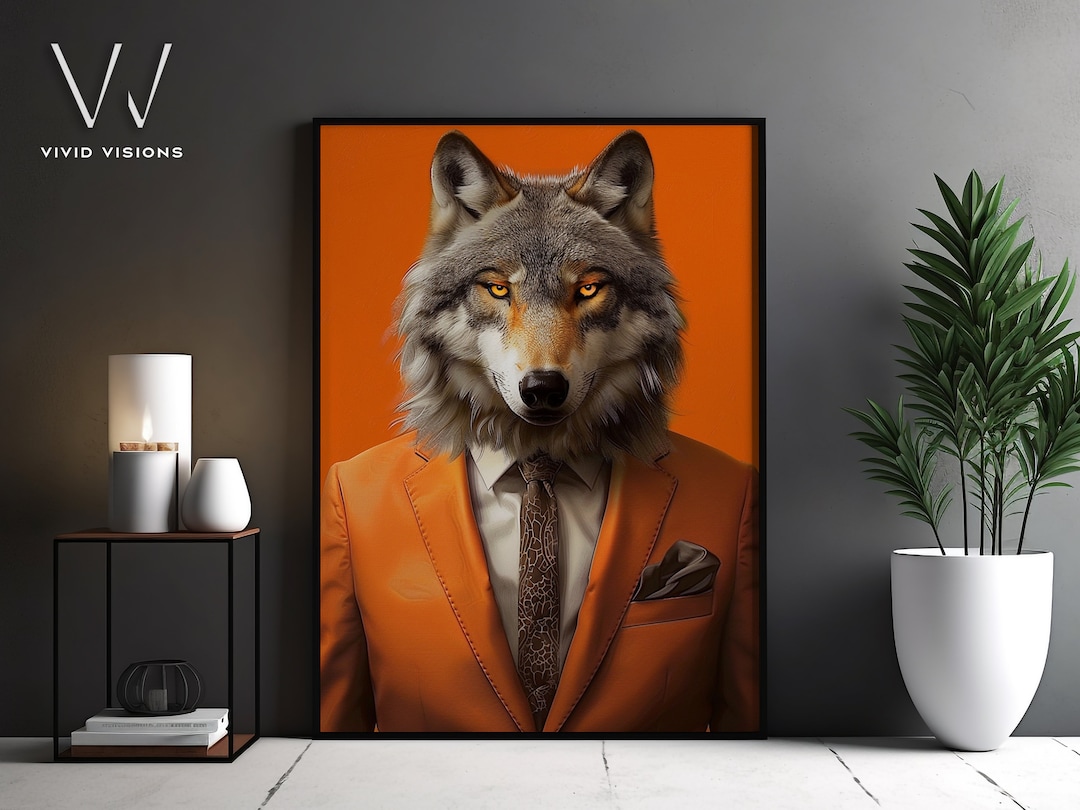 Modern Wolf Portrait - Wolf in Orange Suit - Contemporary Wall Art ...