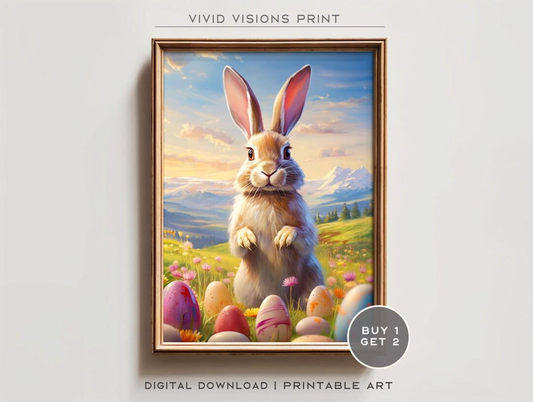 Vintage Easter Bunny Print, Spring Meadow Rabbit Painting, Farmhouse ...
