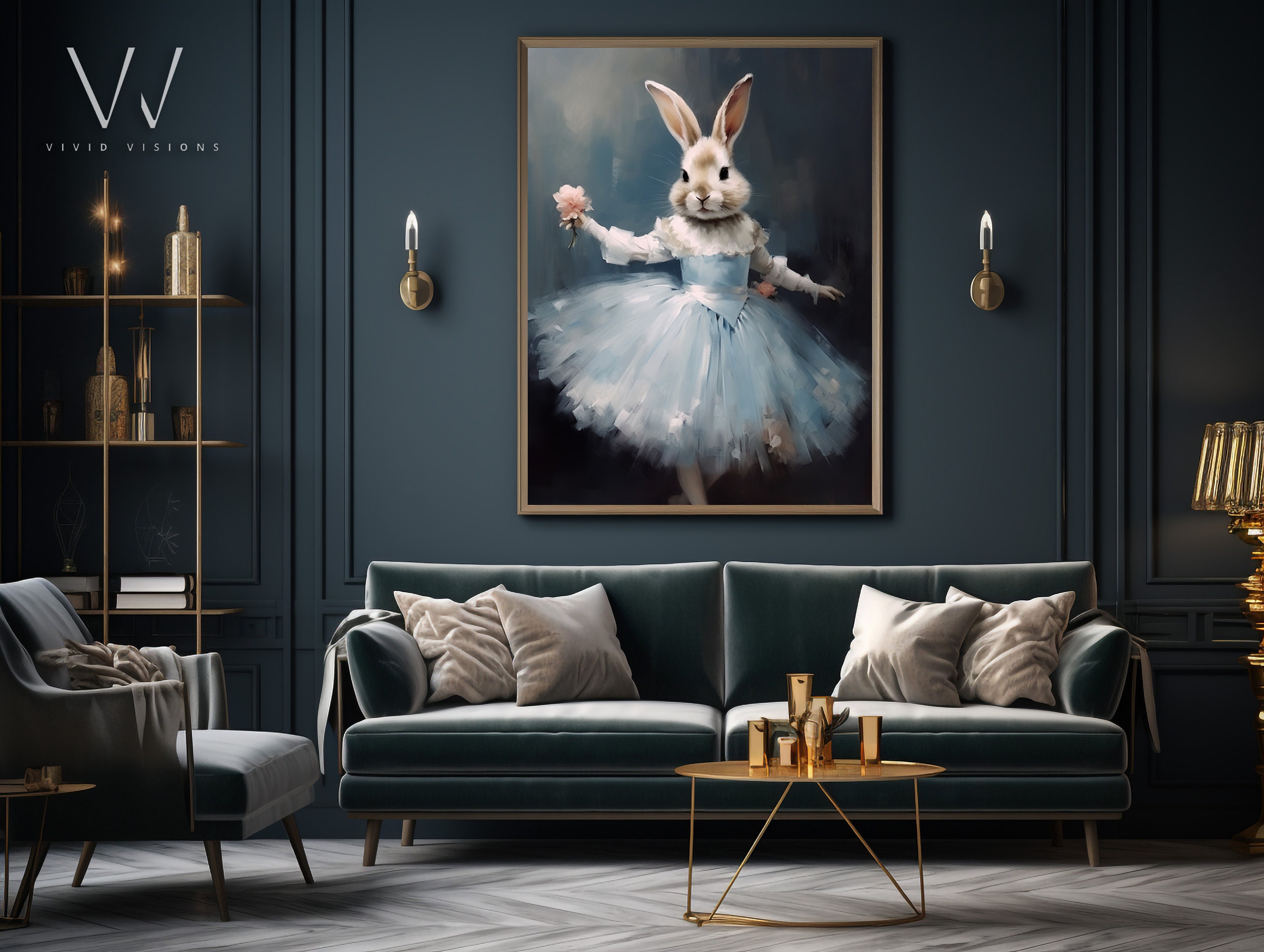 Victorian Rococo Bunny Portrait Gothic Canvas Wall Art Renaissance ...