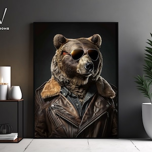 Modern Bear Portrait in Sunglasses - Bear in Leather Jacket ...