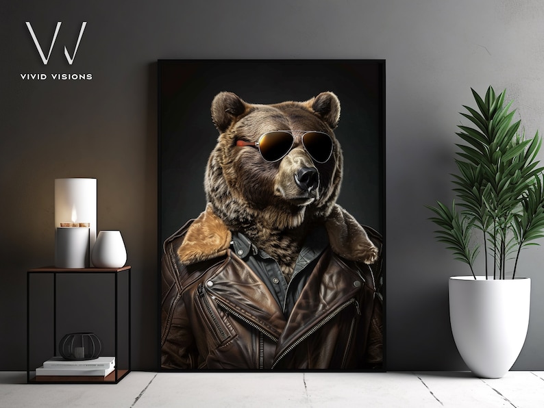 Modern Bear Portrait in Sunglasses - Bear in Leather Jacket ...