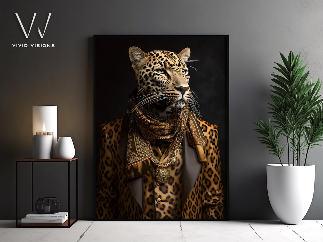 Modern Leopard Portraits - Stylish Animal Art - Leopard in Gold Jacket ...