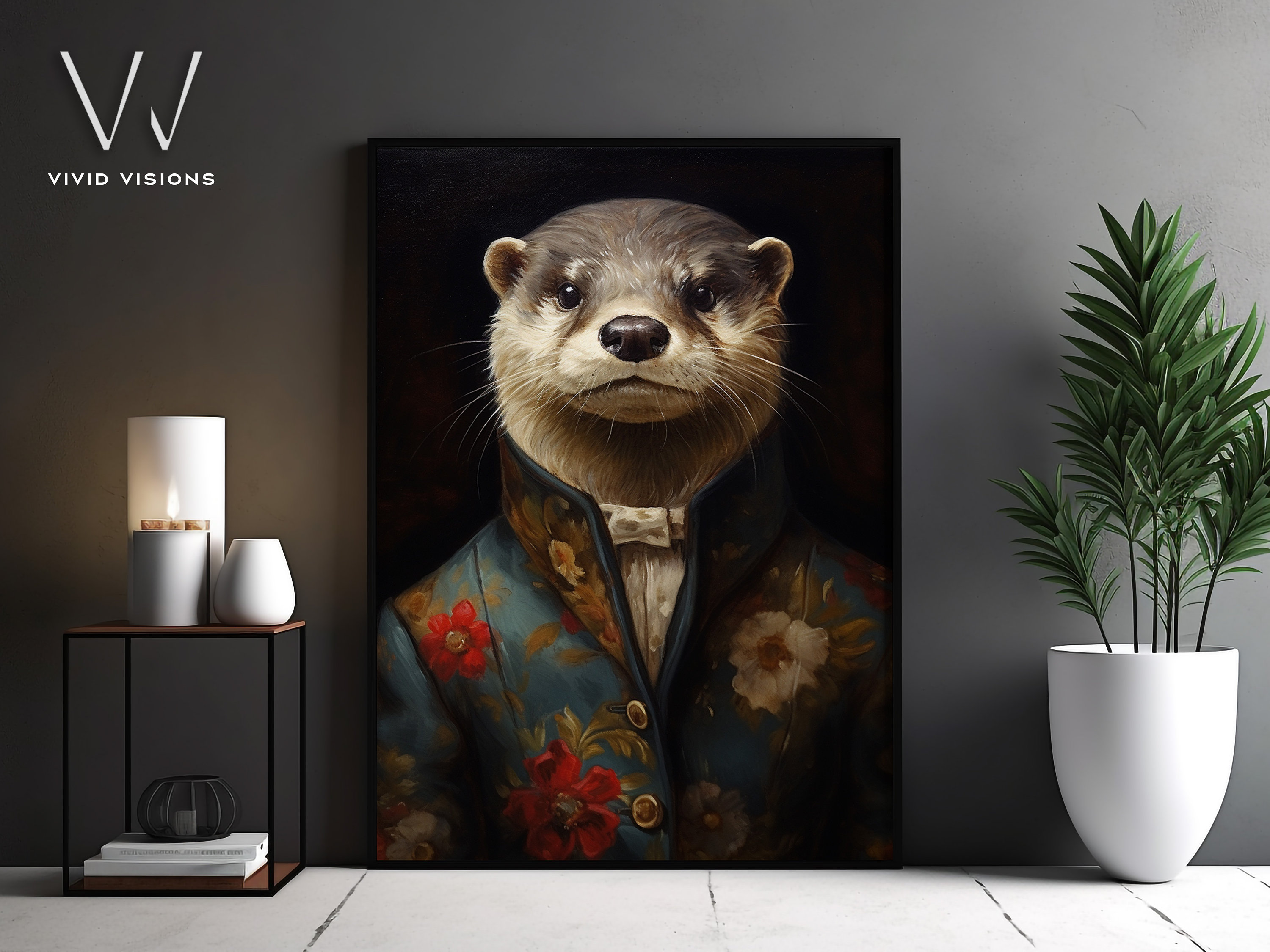 Victorian Otter Portrait Gothic Canvas Wall Art Renaissance Painting ...