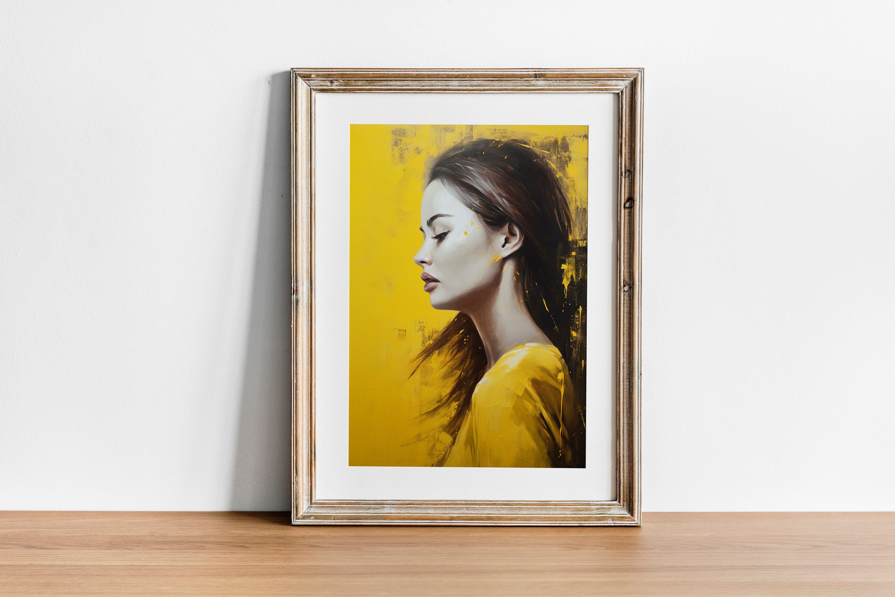 Beautiful Girl Side Profile Portrait Yellow Painting - Etsy