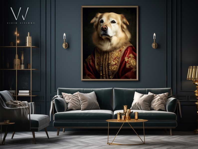 Victorian Dog Portrait Gothic Canvas Wall Art Renaissance Painting ...